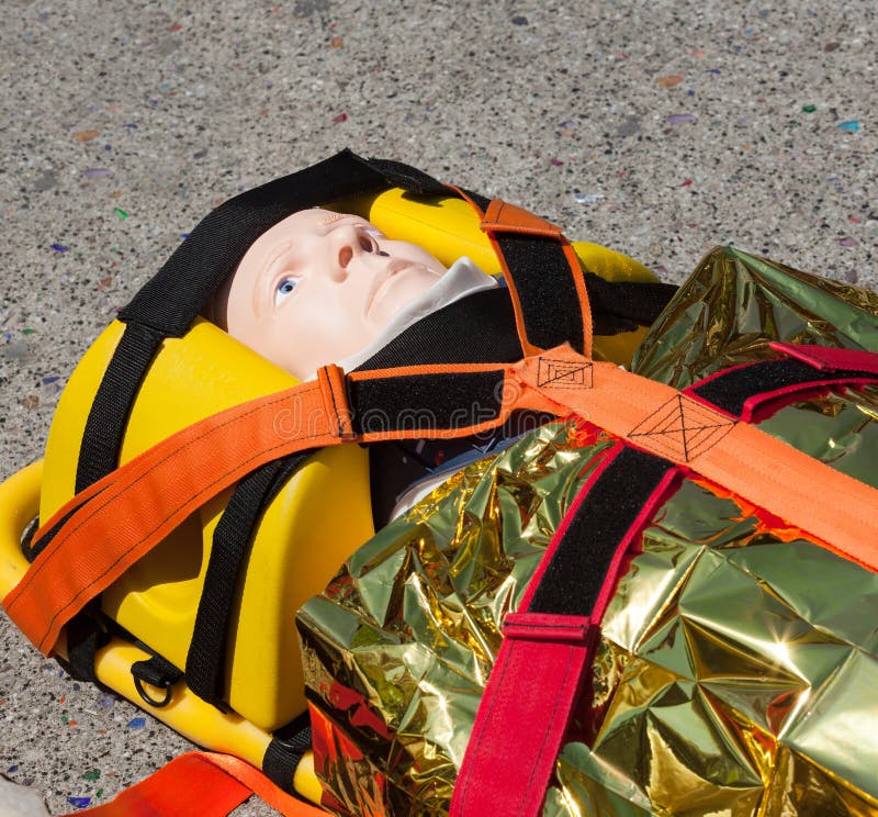 Dummy Immobilized on a Stretcher Stock Image - Image of collar ...