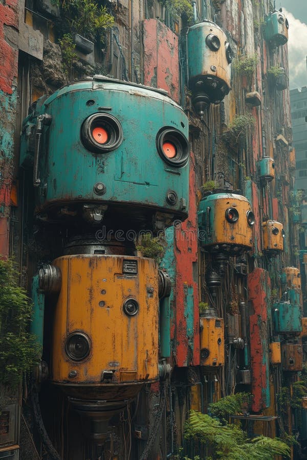 A Dump of Colorful Old Robots on Another Planet. Abandoned Old Robots ...