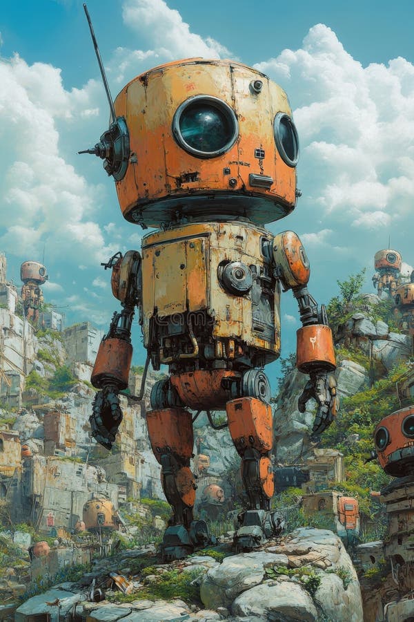 A Dump of Colorful Old Robots on Another Planet. Abandoned Old Robots ...