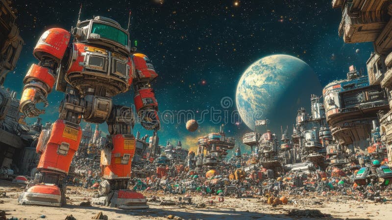 A Dump of Colorful Old Robots on Another Planet. Abandoned Old Robots ...