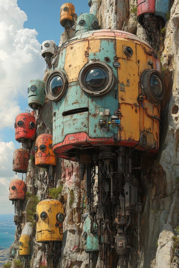 A Dump of Colorful Old Robots on Another Planet. Abandoned Old Robots ...