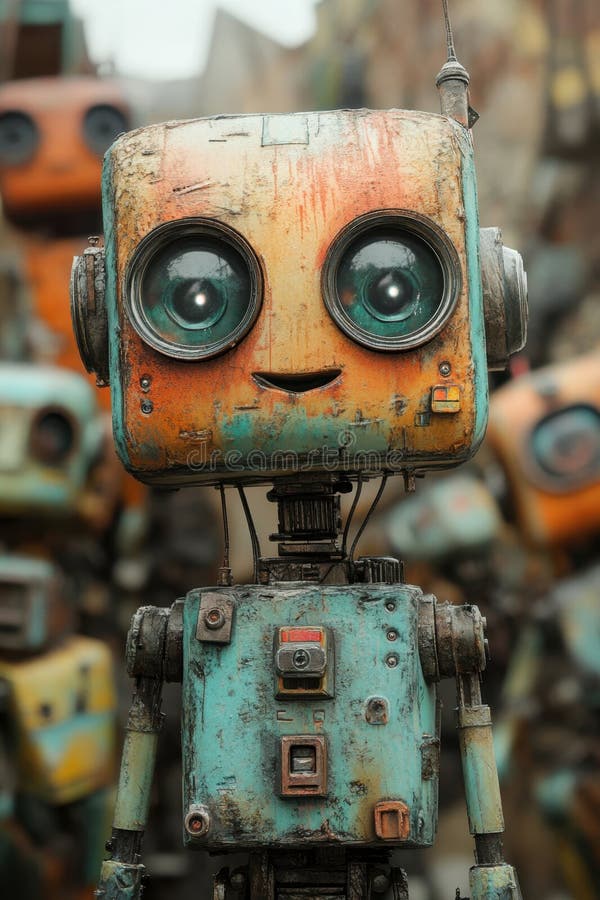 A Dump of Colorful Old Robots on Another Planet. Abandoned Old Robots ...