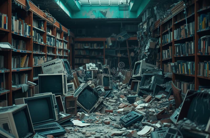 Dump of Old Broken Obsolete Computer with Displays or Tv, Pile of Junk ...