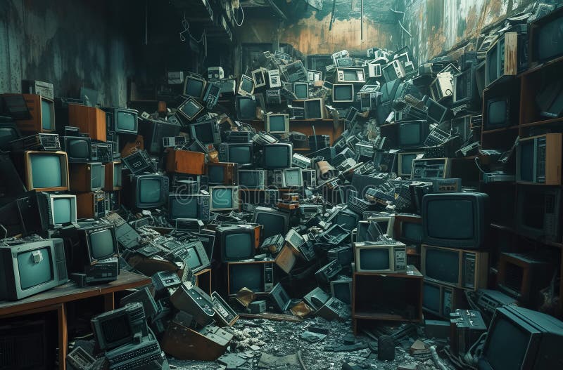 Dump of Old Broken Obsolete Computer with Displays or Tv, Pile of Junk ...