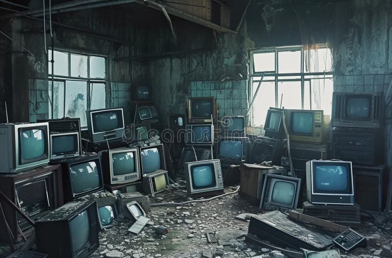 Dump of Old Broken Obsolete Computer with Displays or Tv, Pile of Junk ...