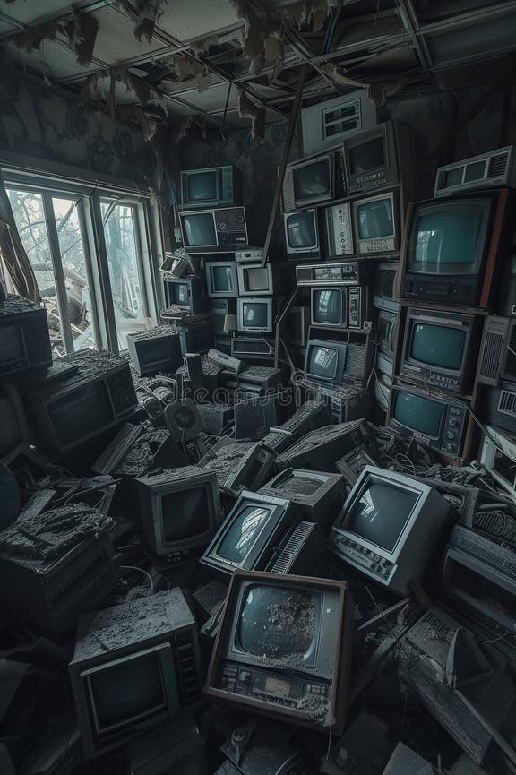 Dump of Old Broken Obsolete Computer with Displays or Tv, Pile of Junk ...