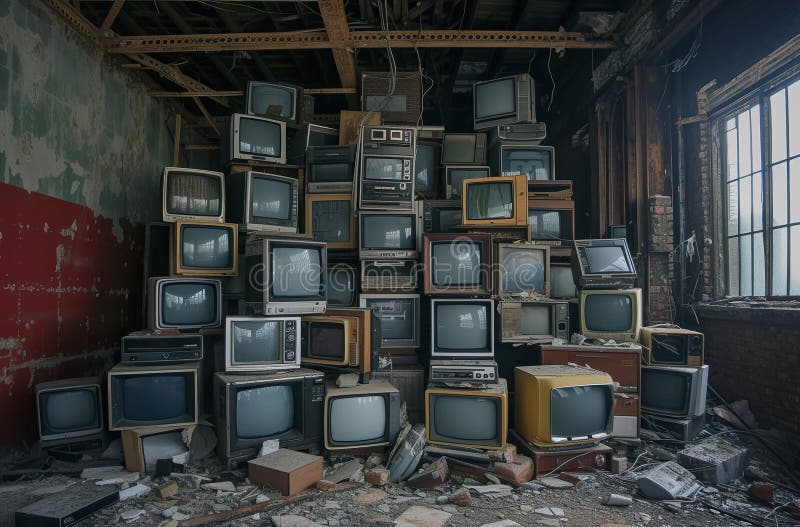 Dump of Old Broken Obsolete Computer with Displays or Tv, Pile of Junk ...