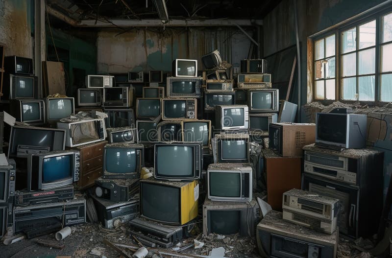 Dump of Old Broken Obsolete Computer with Displays or Tv, Pile of Junk ...