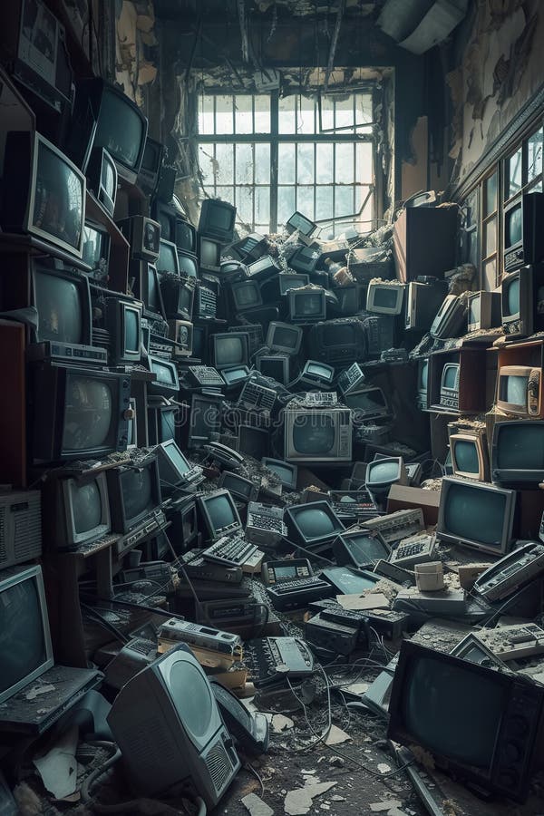 Dump of Old Broken Obsolete Computer with Displays or Tv, Pile of Junk ...