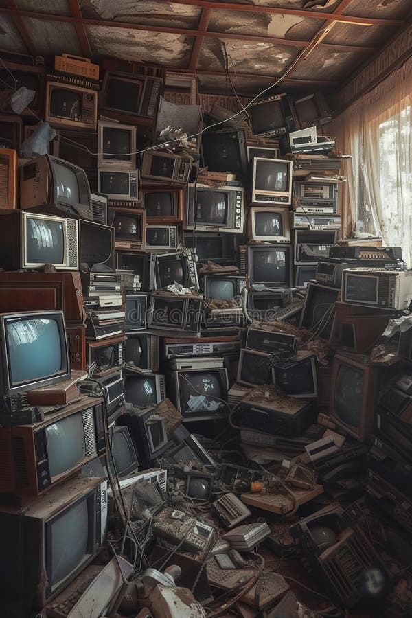 Dump of Old Broken Obsolete Computer with Displays or Tv, Pile of Junk ...