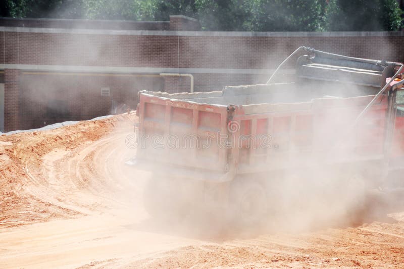 Dump Truck in Construction Site with Dust Stock Photo - Image of earth ...