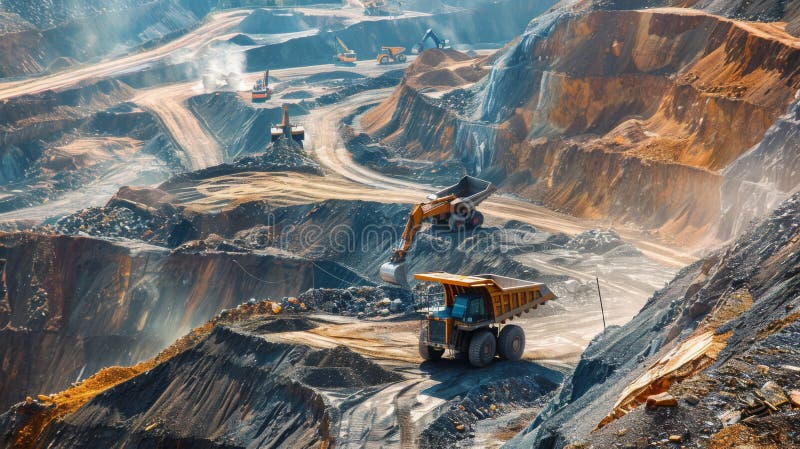 Dump Truck Driving in Large Open Pit Stock Image - Image of progress ...