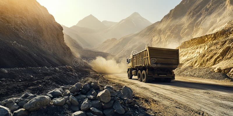 A Dump Truck Driving Down a Dirt Road in the Mountains Stock Image ...
