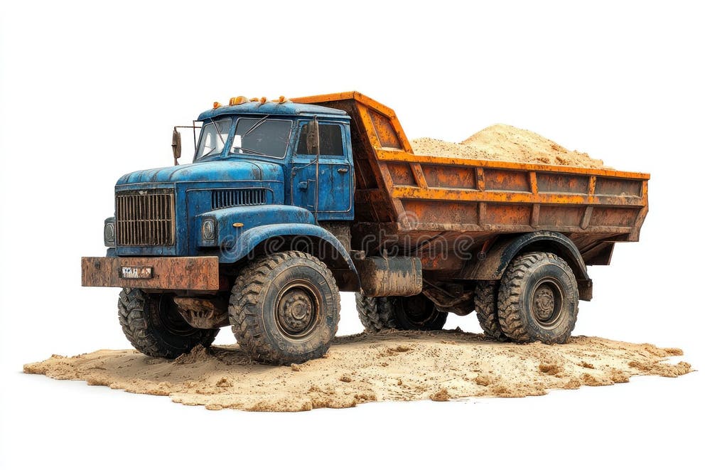 Dump Truck Filled with Sand Isolated on White Background. Heavy ...