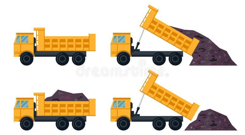Dump Truck Flat Icons, Empty, Filled and Unloading Stock Vector ...