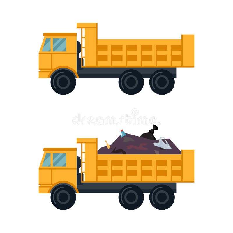 Dump Truck Icons in Flat Style, Vector Stock Vector - Illustration of quarry, view: 365163431
