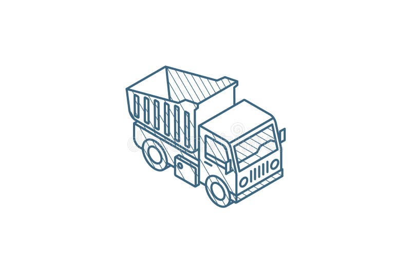 Dump Truck Isometric Icon. 3d Line Art Technical Drawing. Editable ...