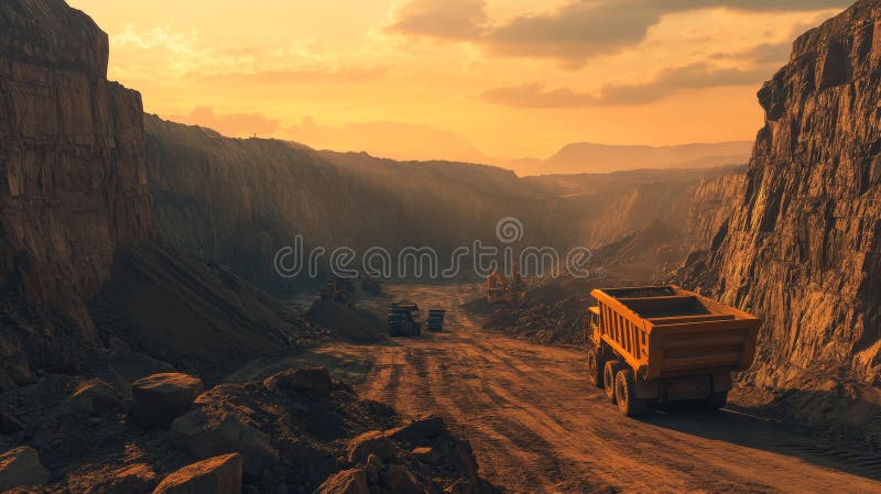 A Dump Truck Moves through an Expansive Open Pit, Carrying Materials ...