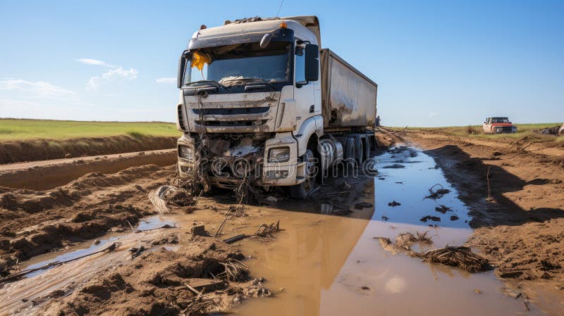 Dump Truck in Muddy Puddle after Accident Stock Illustration ...