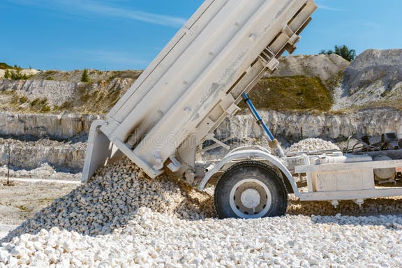 Dump Truck Unloading Process Stock Image - Image of land, construction ...