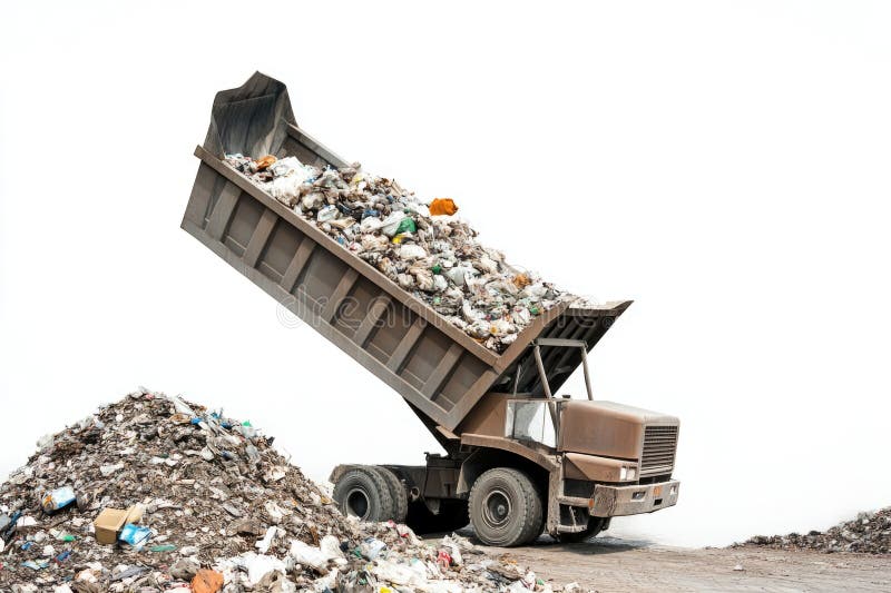 A Dump Truck Unloading Trash into a Large Pile Stock Image - Image of ...