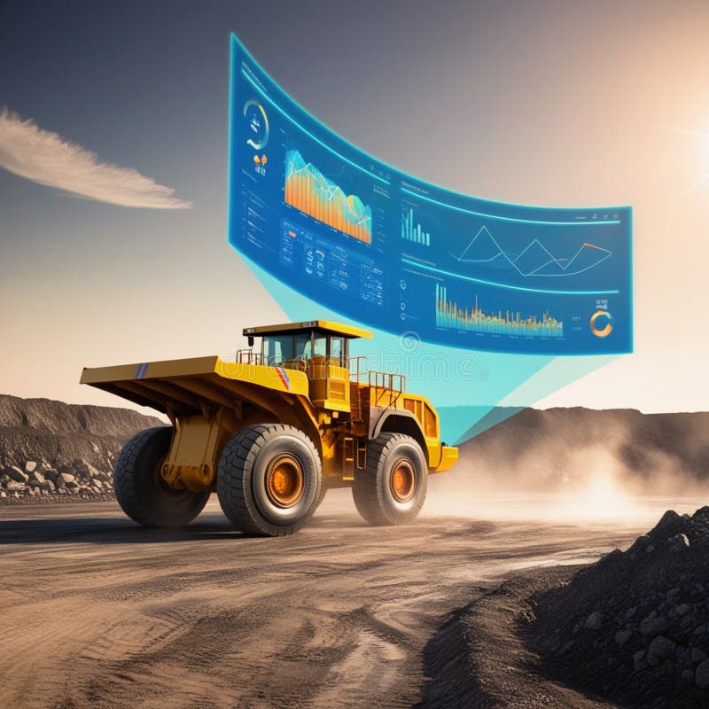 A Dump Truck is Working in a Mine, with a Digital Twin Overlay Showing ...
