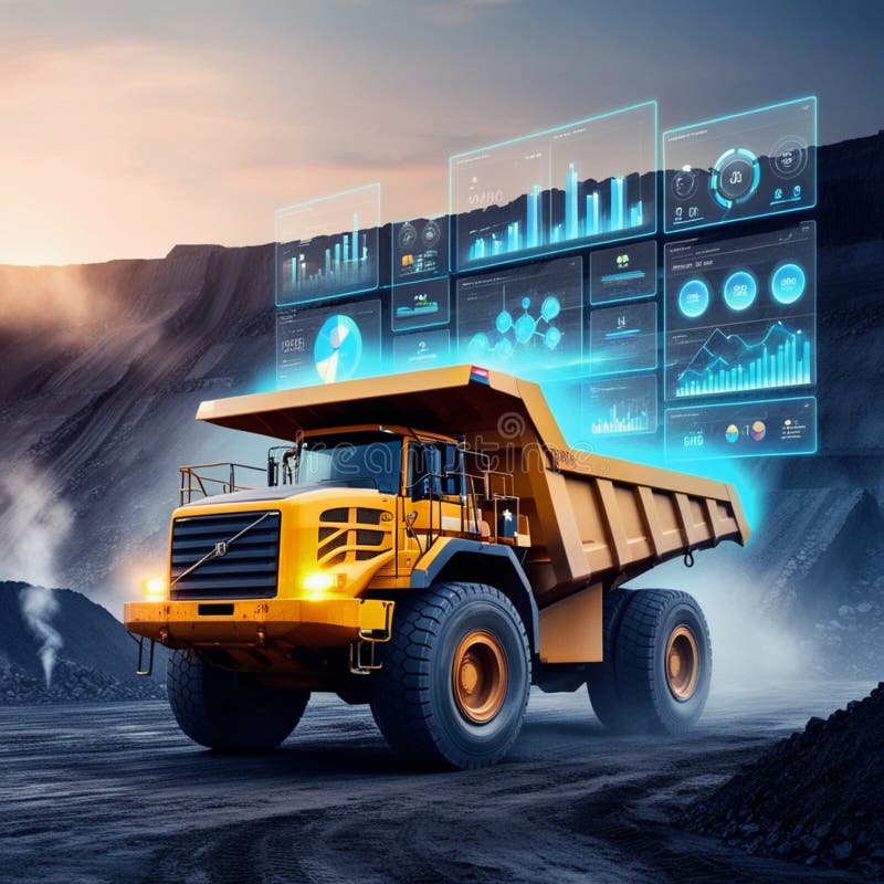 A Dump Truck is Working in a Mine, with a Digital Twin Overlay Showing ...
