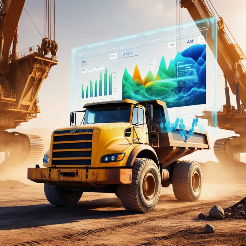 A Dump Truck is Working in a Mine, with a Digital Twin Overlay Showing ...