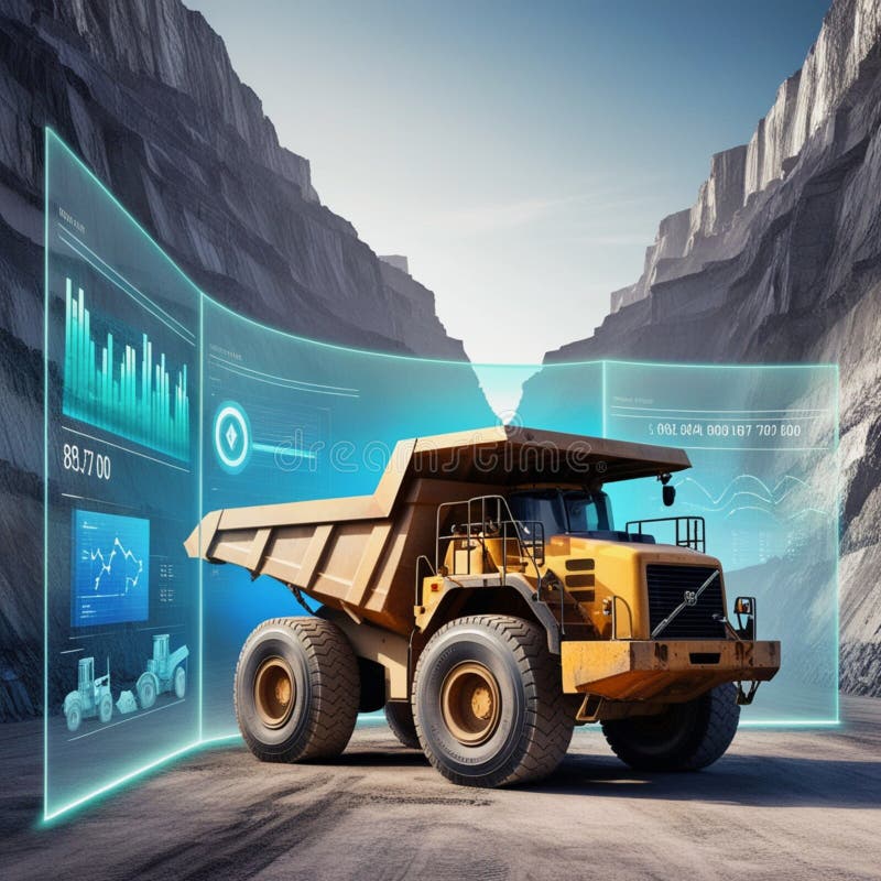 A Dump Truck is Working in a Mine, with a Digital Twin Overlay Showing ...