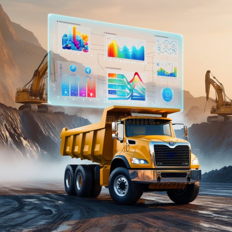 A Dump Truck is Working in a Mine, with a Digital Twin Overlay Showing ...