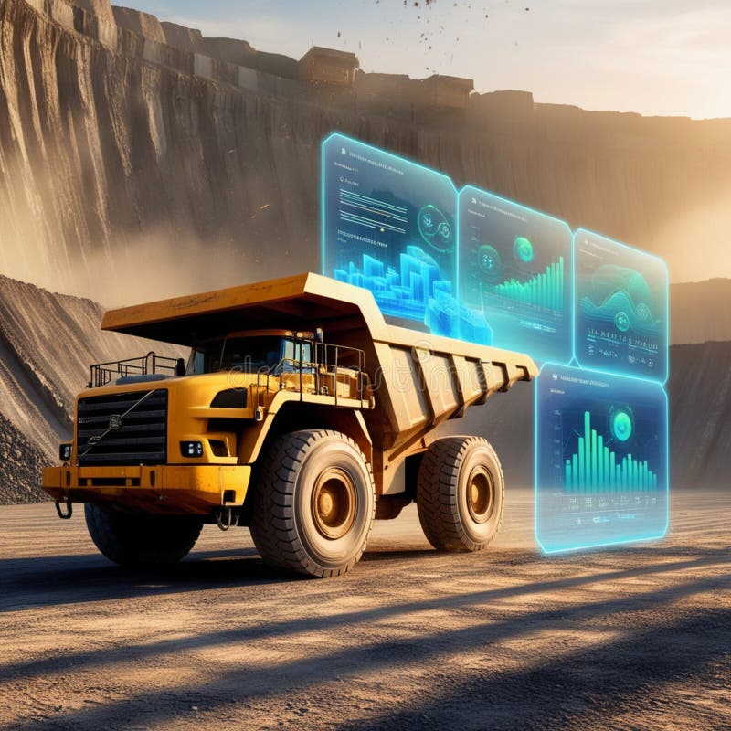 A Dump Truck is Working in a Mine, with a Digital Twin Overlay Showing ...