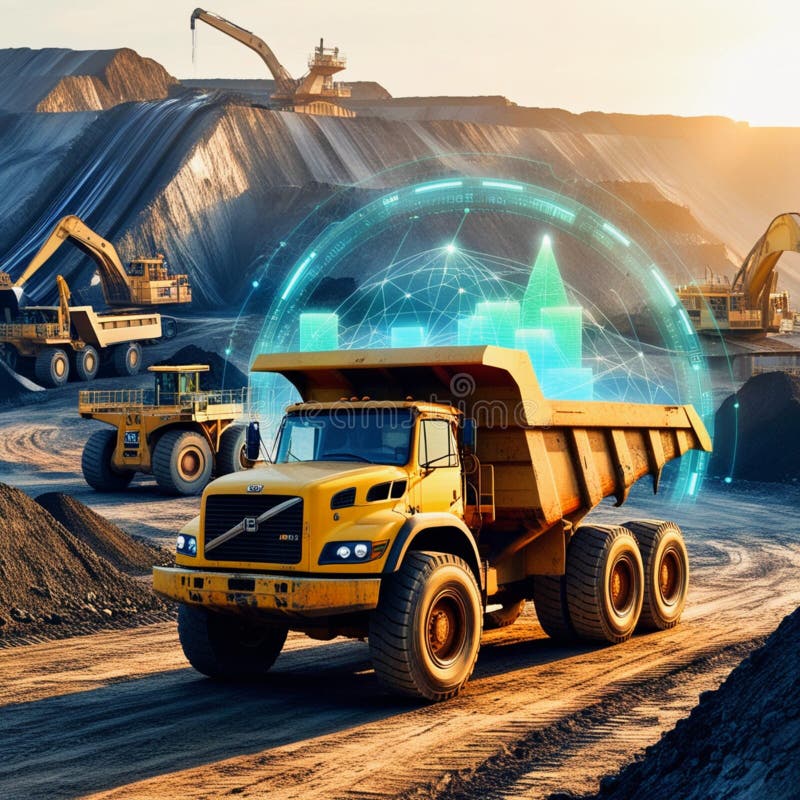 A Dump Truck is Working in a Mine, with a Digital Twin Overlay Showing ...