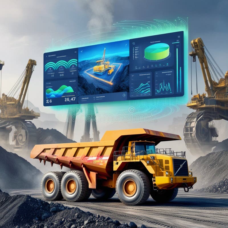 A Dump Truck is Working in a Mine, with a Digital Twin Overlay Showing ...