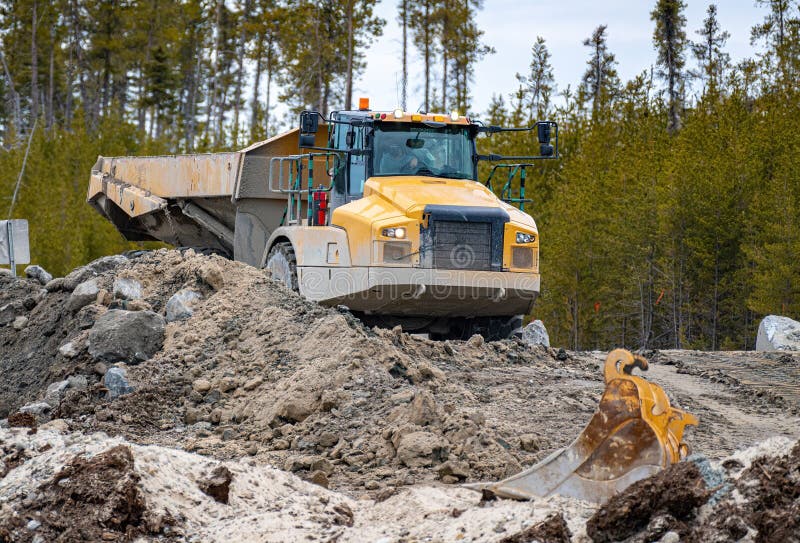 Dump Trucks Drive on a Road Stock Photo - Image of industrial ...