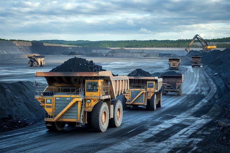 Dump Trucks Loaded with Coal Leave the Mining Site Stock Illustration ...