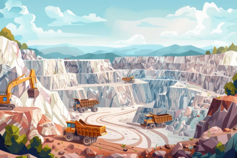 Dump Trucks Operating in a Quarry Site, Suitable for Construction or ...