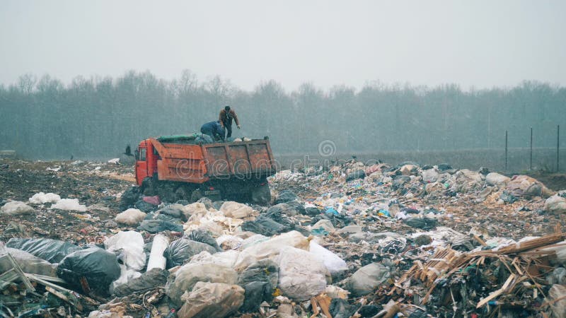 Dump Workers Unloading Rubbish from Truck. Stock Video - Video of dump ...