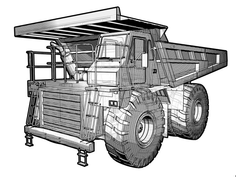 Blueprint of Mining Dumper on White Background. Side, Back and Front ...