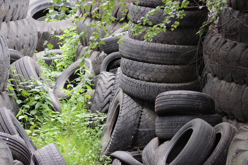 Dumping of Tires on the Wheels in the Open Air. Stock Image - Image of ...