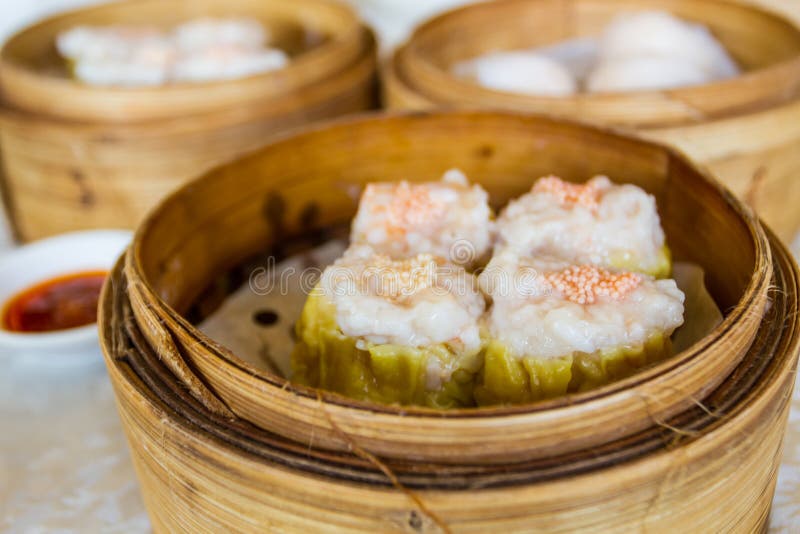 Dumpling in Bamboo Basket. stock photo. Image of chinese - 34916752