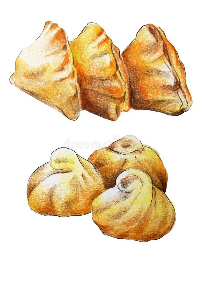 Dumpling Drawing Illustration. Isolated on White Background Stock ...