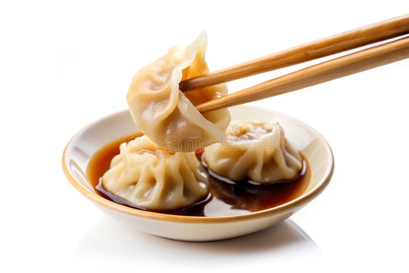 Dumpling Held with Chopsticks, Dripping Soy Sauce, Cut Out,isolated on ...