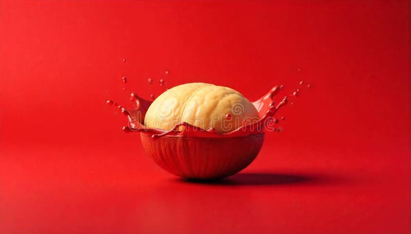 Dumpling Splash with Red Liquid on Matching Backdrop Stock Illustration ...