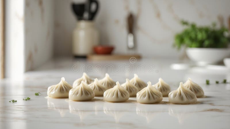 Dumplings Arranged Neatly on a White Surface for Culinary Display and ...