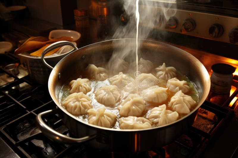 Dumplings Being Cooked in a Pot of Boiling Water Stock Image - Image of ...