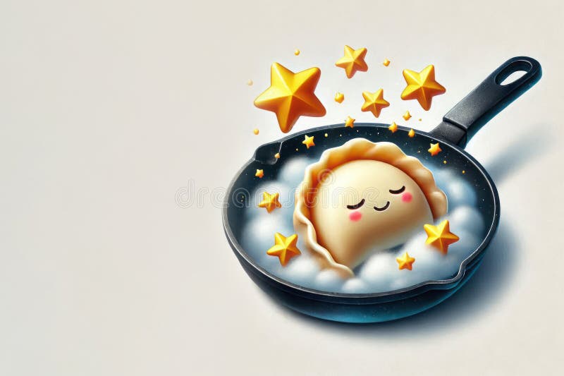 Dumplings Floating in the Clouds in a Frying Pan. Space for Text. Stock ...