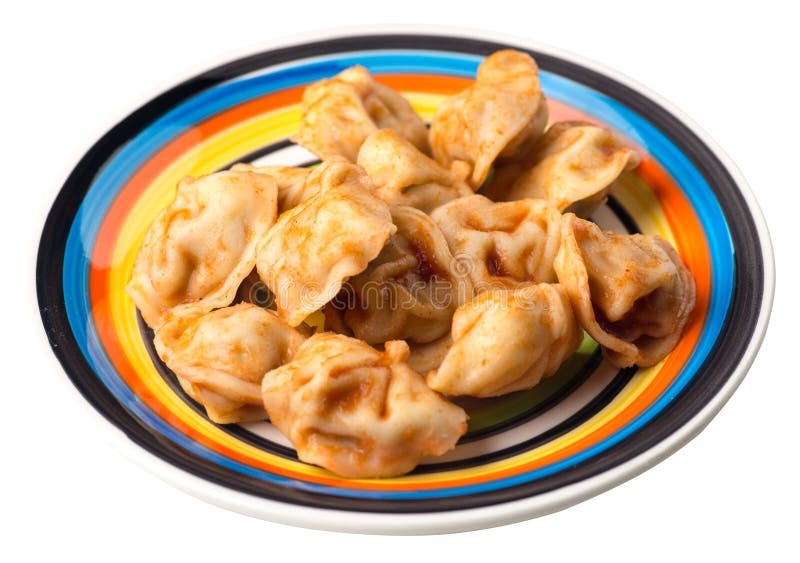 Dumplings on a Plate Isolated on White Background. Dumplings in Tomato ...