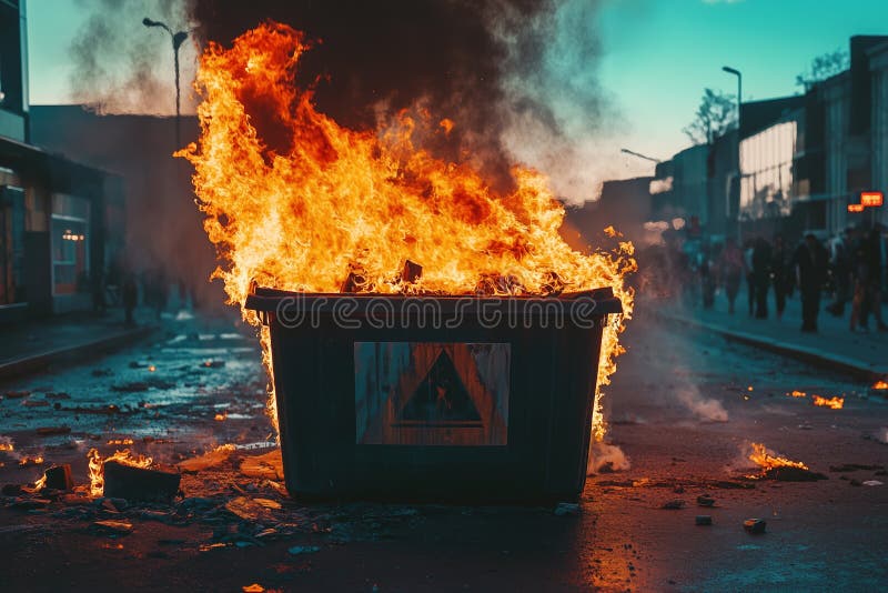 A dumpster on fire. stock illustration. Illustration of environmental ...