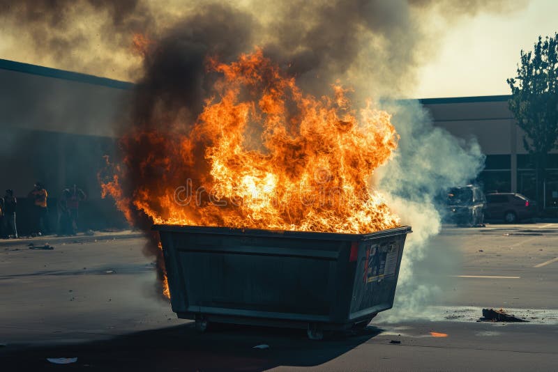 A dumpster on fire. stock illustration. Illustration of pollution ...