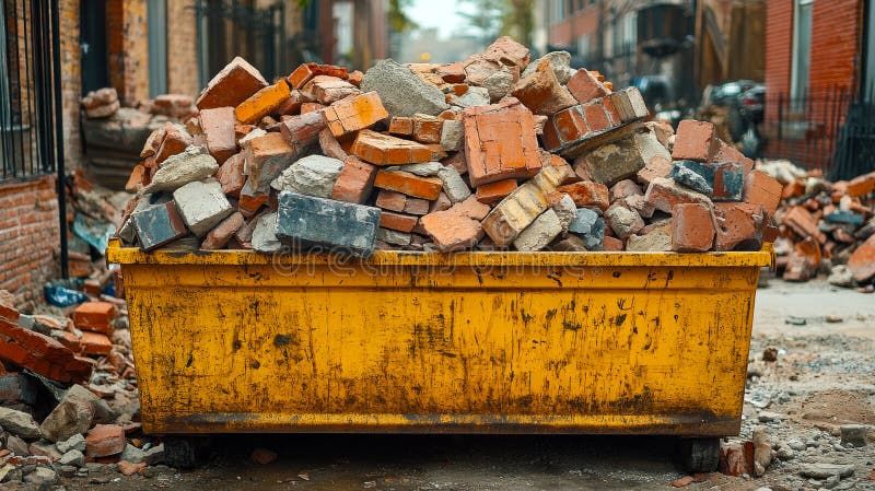 A Dumpster Full of Bricks and Rubble Stock Image - Image of demolished ...